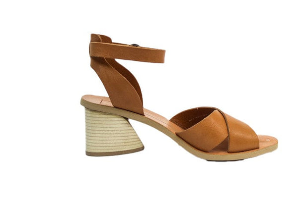 Tan Leather Mid-Heel Sandals - The Revury
